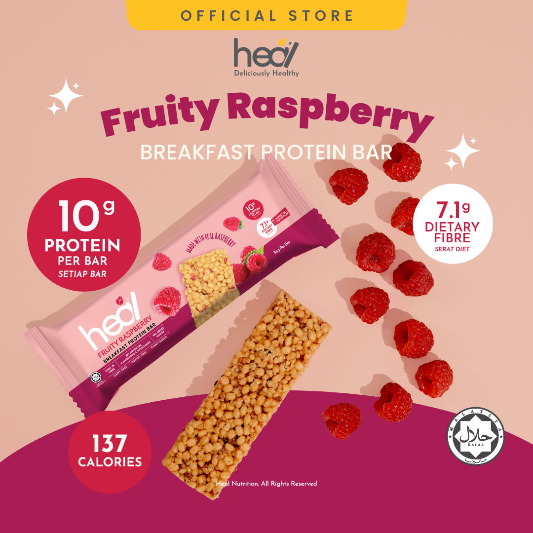 Heal Fruity Raspberry Breakfast Protein Bar (36g) – Heal Nutrition SG